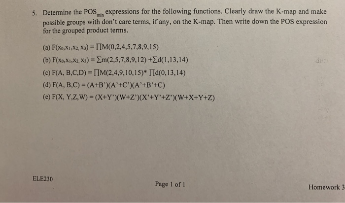 Solved 5. Determine the POS expressions for the following | Chegg.com