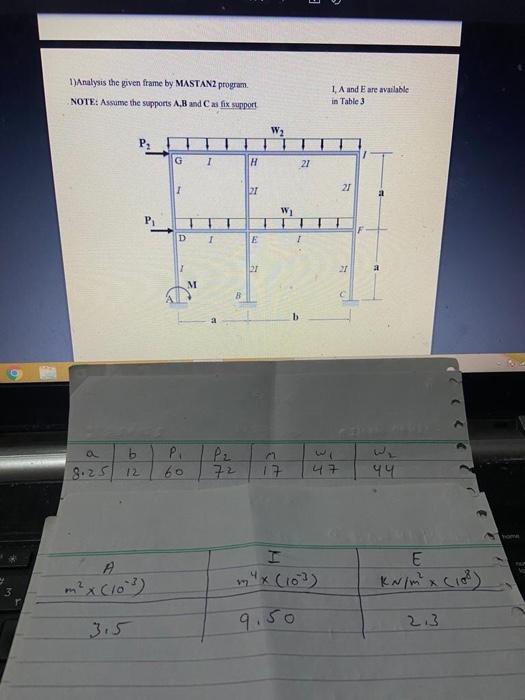 Solved 1)Analysis the given frame by MASTAN2 program NOTE: | Chegg.com