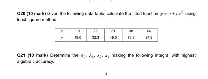 Solved Q20 (10 mark) Given the following data table, | Chegg.com