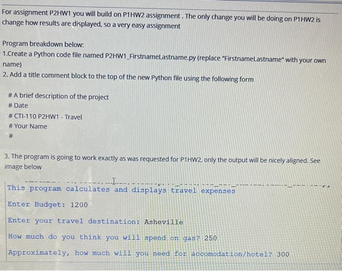 Solved For assignment P2HW1 you will build on P1HW2 | Chegg.com