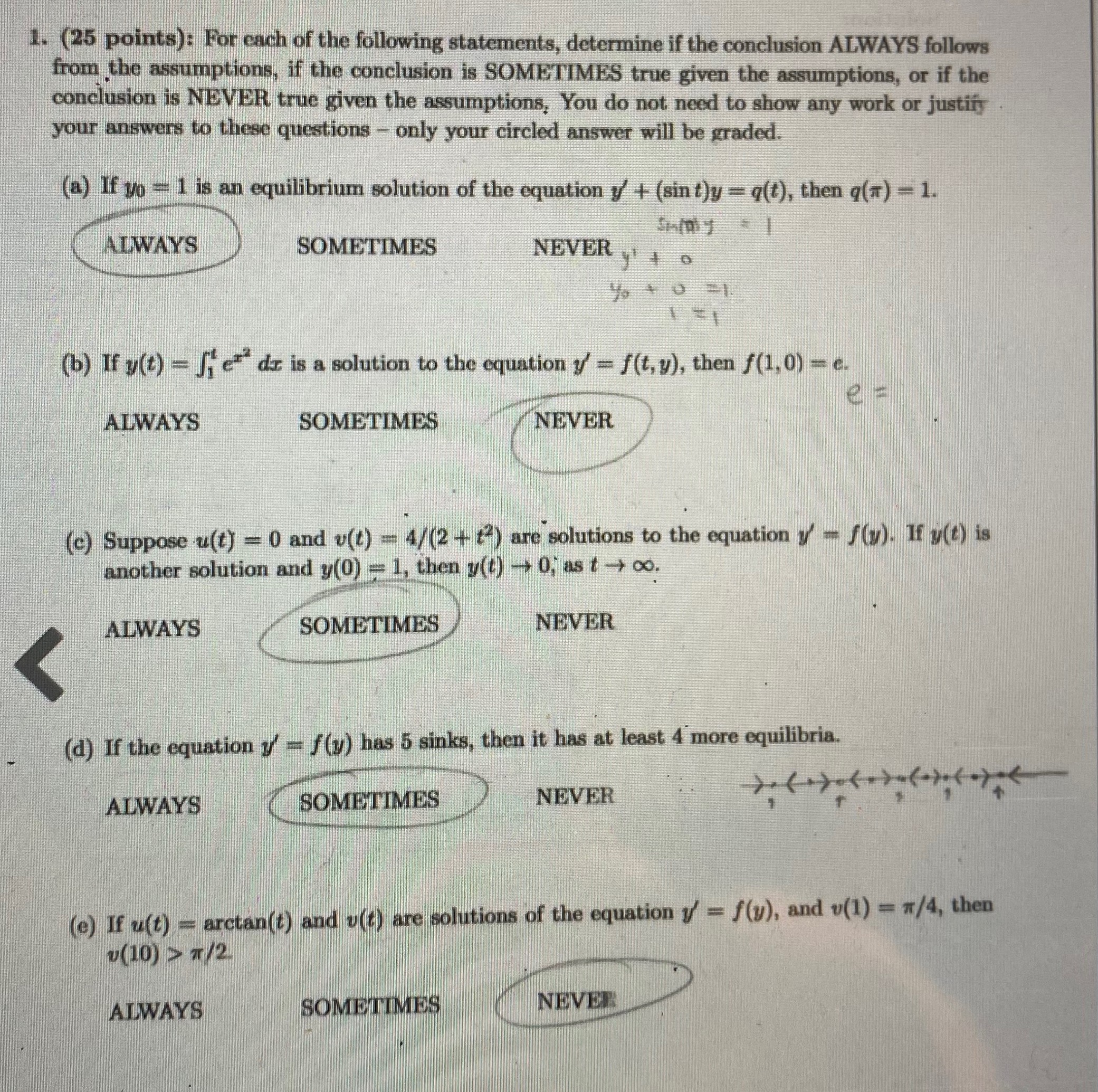 Solved (25 ﻿points): For each of the following statements, | Chegg.com