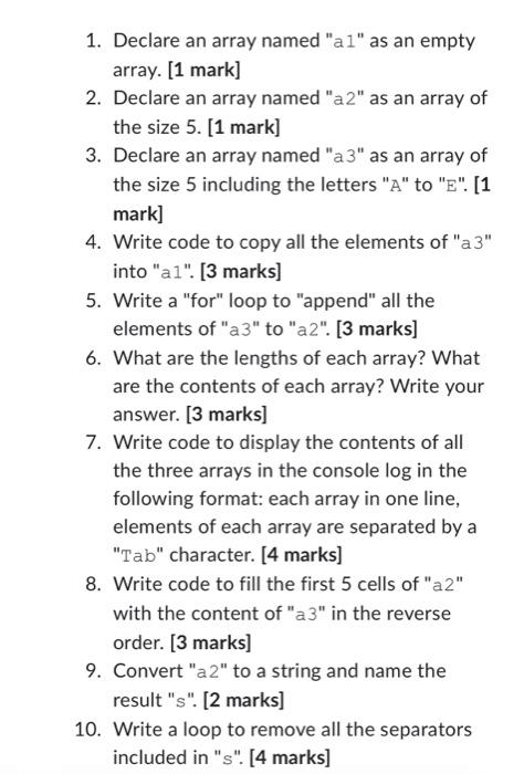 Solved 1 Declare An Array Named A1 As An Empty Array 1 2156