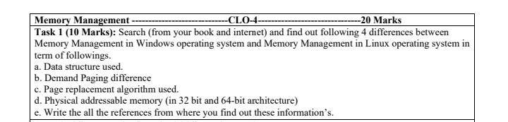 Solved Memory Management -CL0-4- --20 Marks Task 1 (10 | Chegg.com