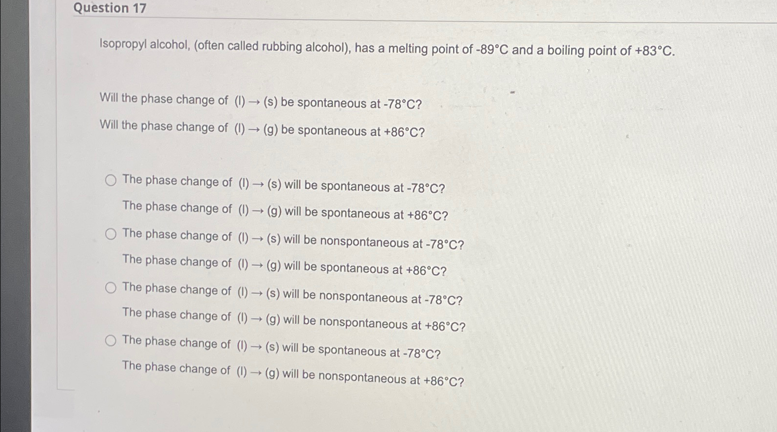Solved Question 17Isopropyl alcohol, (often called rubbing | Chegg.com