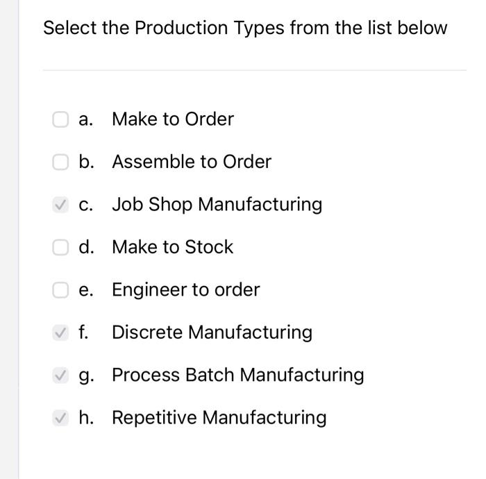 Solved Select the Production Types from the list below a. | Chegg.com