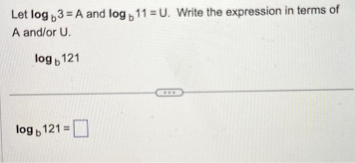 Let logb3=A and logb11=U. Write the expression in | Chegg.com