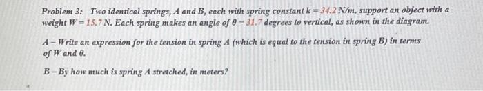 Solved Problem 3: Two identical springs, A and B, each with | Chegg.com