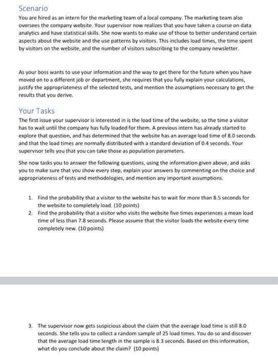 Solved Scenario You are hired as an intern for the marketing | Chegg.com