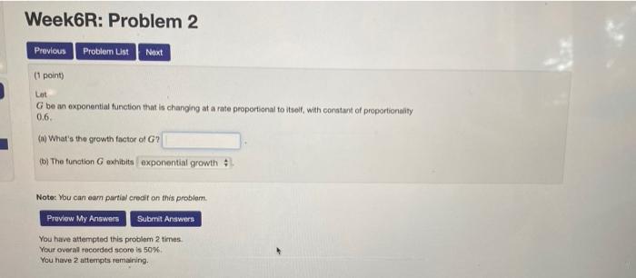 Solved Week6R: Problem 2 Previous Probler List Next (1 | Chegg.com