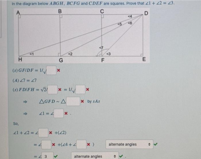 Solved In the diagram below ABGH, BCFG and CDEF are squares. | Chegg.com