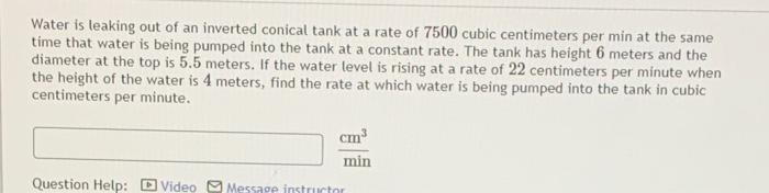 Solved Water is leaking out of an inverted conical tank at a | Chegg.com
