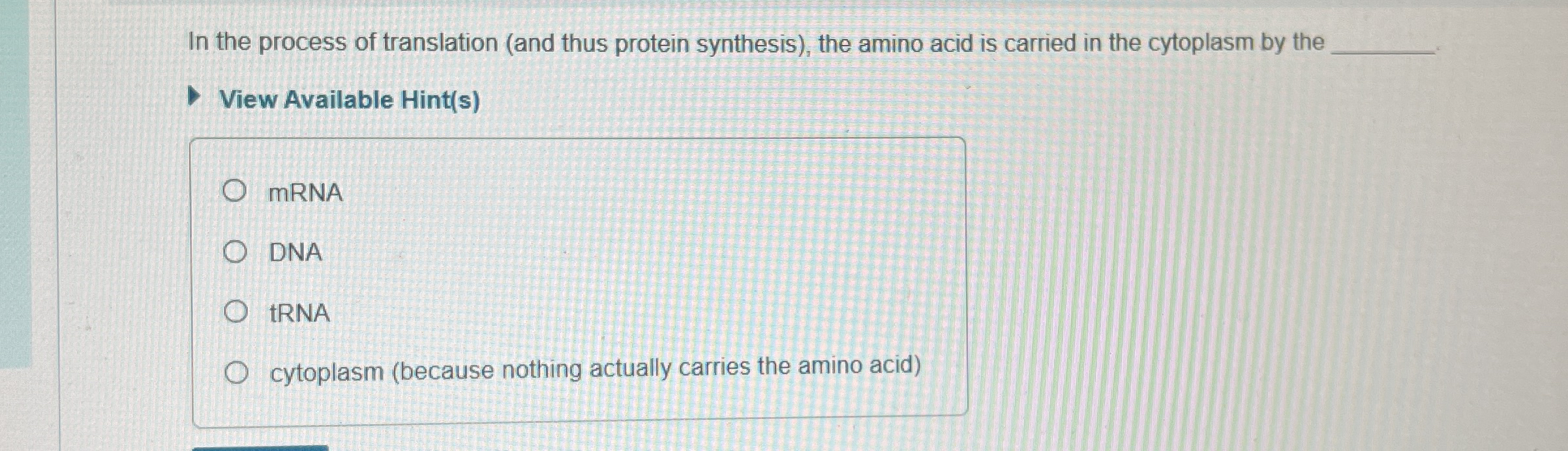 Solved In the process of translation (and thus protein | Chegg.com
