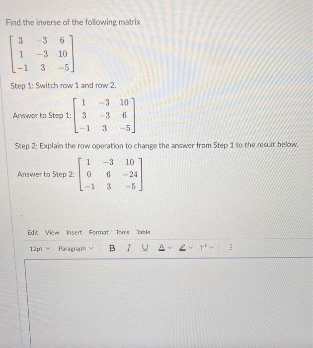 Solved Find the inverse of the following matrix | Chegg.com