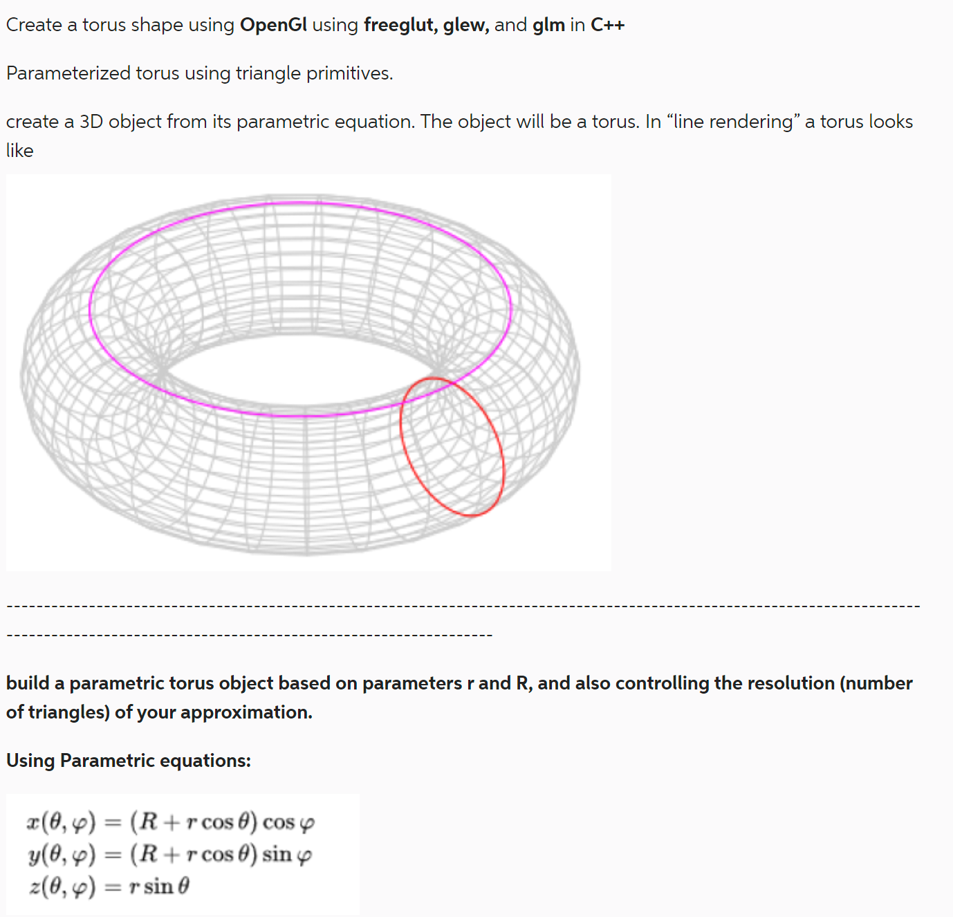 Solved build a parametric torus object based on parameters r | Chegg.com