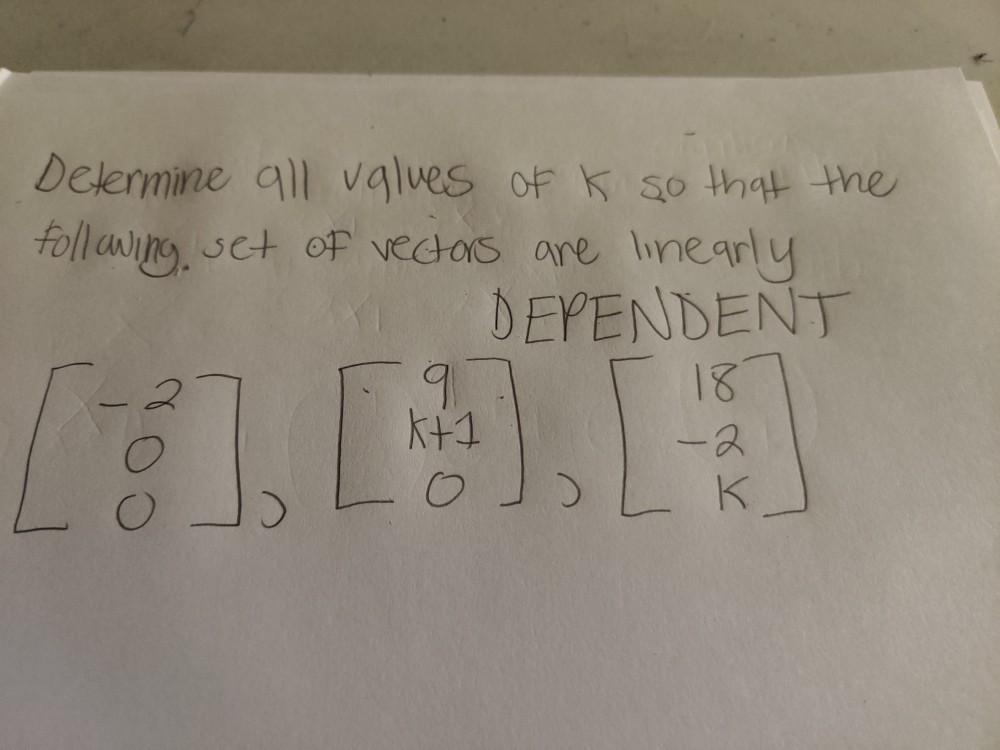 Solved Determine All Values Of K So That The Following Set