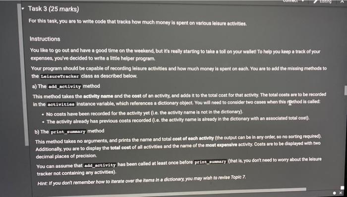 Solved Task 3 (25 marks) For this task, you are to write | Chegg.com