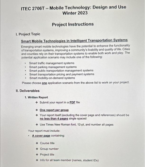 Solved ITEC 2706T - Mobile Technology: Design and Use Winter | Chegg.com