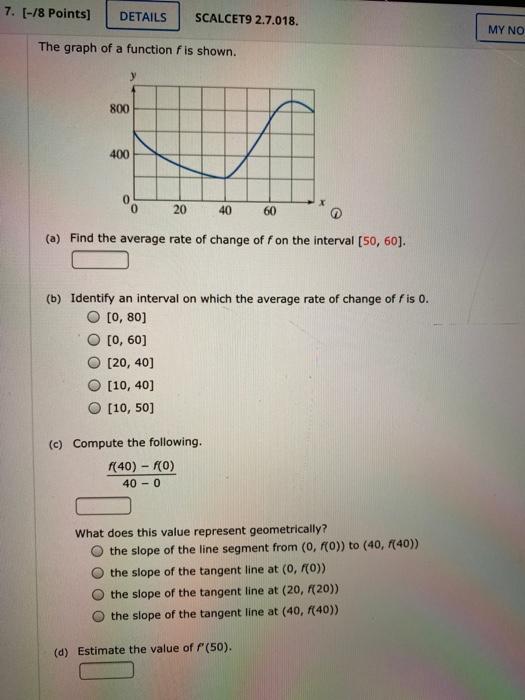 Solved 7. [-18 Points) DETAILS SCALCET9 2.7.018. MY NO The | Chegg.com
