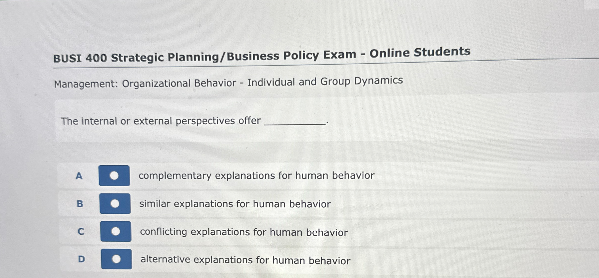 Solved BUSI 400 ﻿Strategic Planning/Business Policy Exam - | Chegg.com
