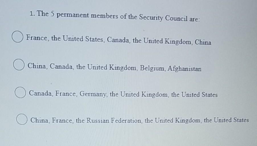 Solved 1. The 5 permanent members of the Security Council | Chegg.com
