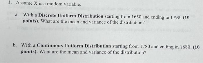 Solved 1. Assume X is a random variable. a. With a Discrete | Chegg.com