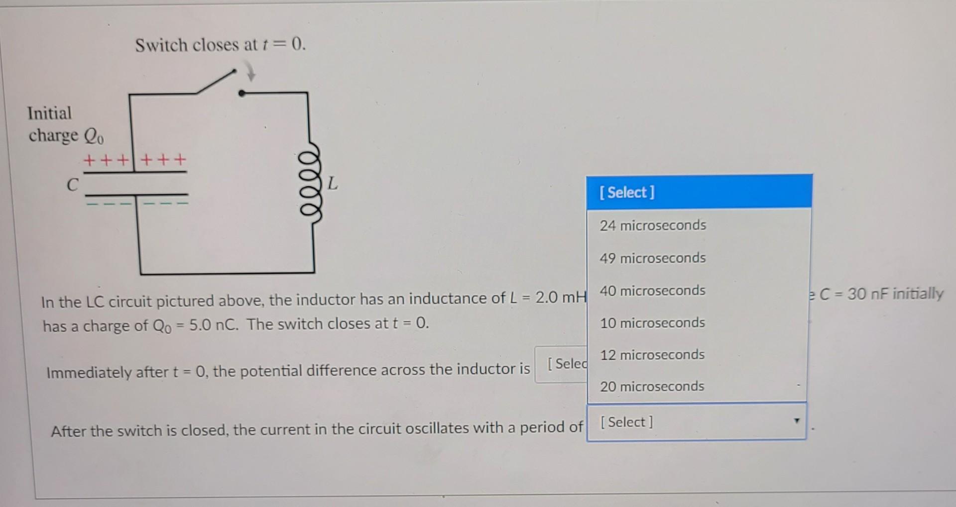 Solved Switch closes at t=0. Initial charge lo tttttt С 000 | Chegg.com