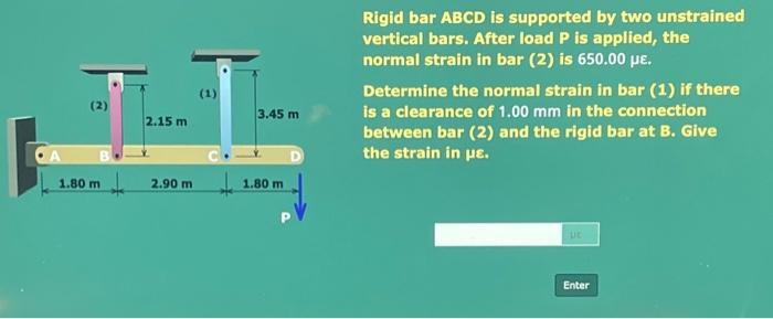 Solved Rigid bar ABCD is supported by two unstrained | Chegg.com