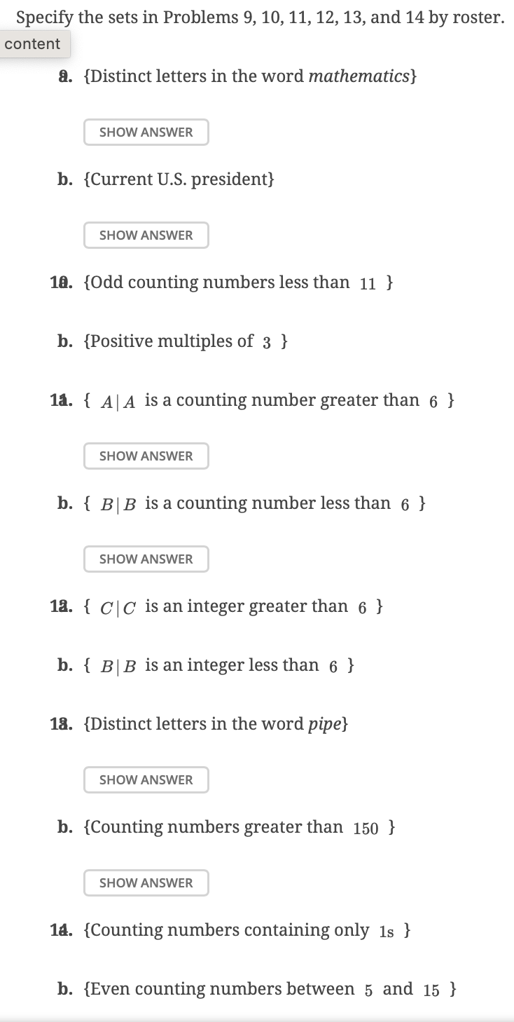 Solved Specify the sets in Problems 9, 10, 11, 12, 13, ﻿and | Chegg.com