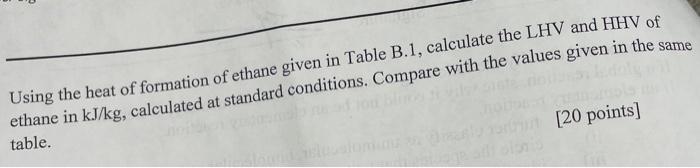 Solved Using the heat of formation of ethane given in Table | Chegg.com