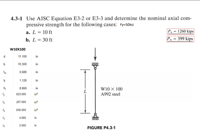 Solved 4.3-1 ﻿Use AISC Equation E3-2 ﻿or E3-3 ﻿and determine | Chegg.com
