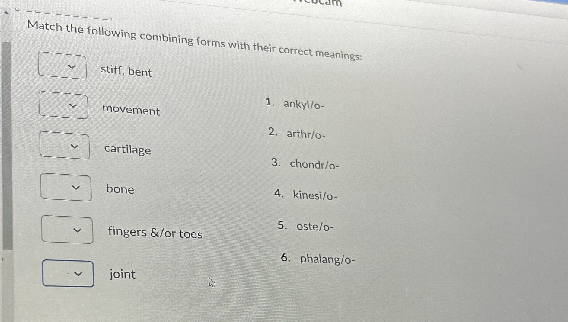 Match the following combining forms with their | Chegg.com