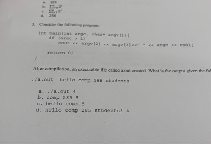 Solved c. ∑2.125624 3. Consider the following program: int | Chegg.com