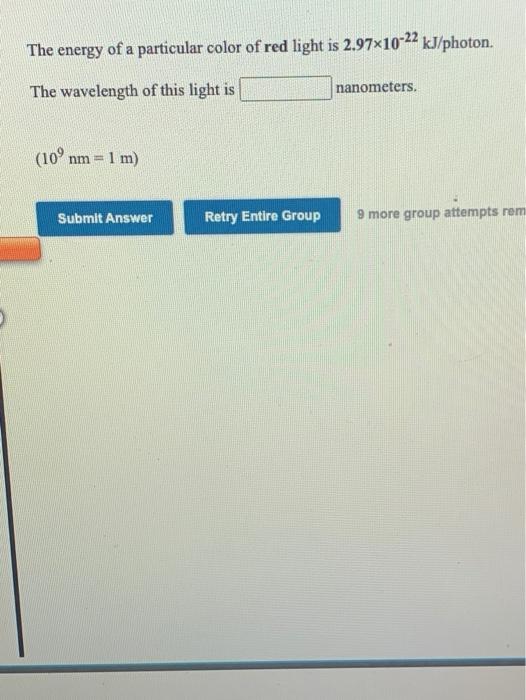 Solved The energy of a particular color of red light is | Chegg.com