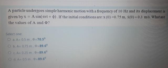 Solved A particle undergoes simple harmonic motion with a | Chegg.com
