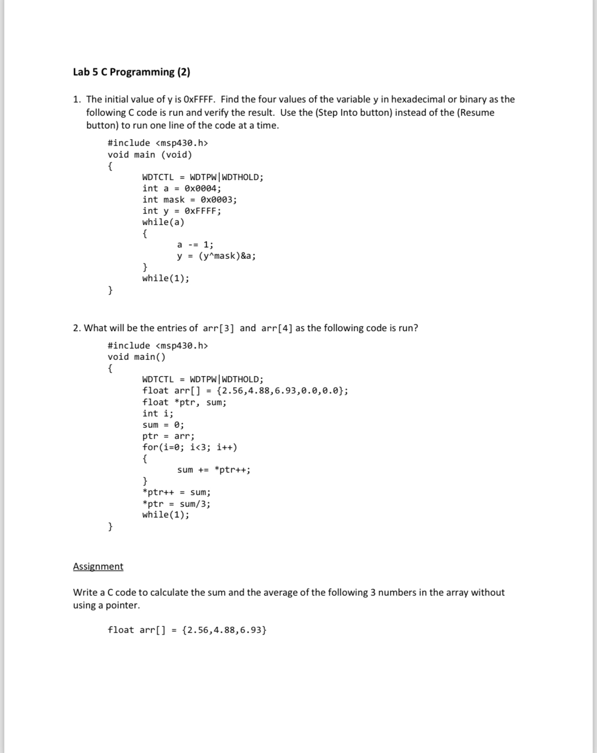Solved Lab 5 ﻿C Programming (2)The initial value of y ﻿is | Chegg.com
