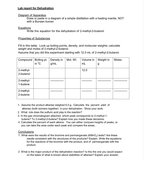Lab report for Dehydration Diagram of Apparatus Draw | Chegg.com