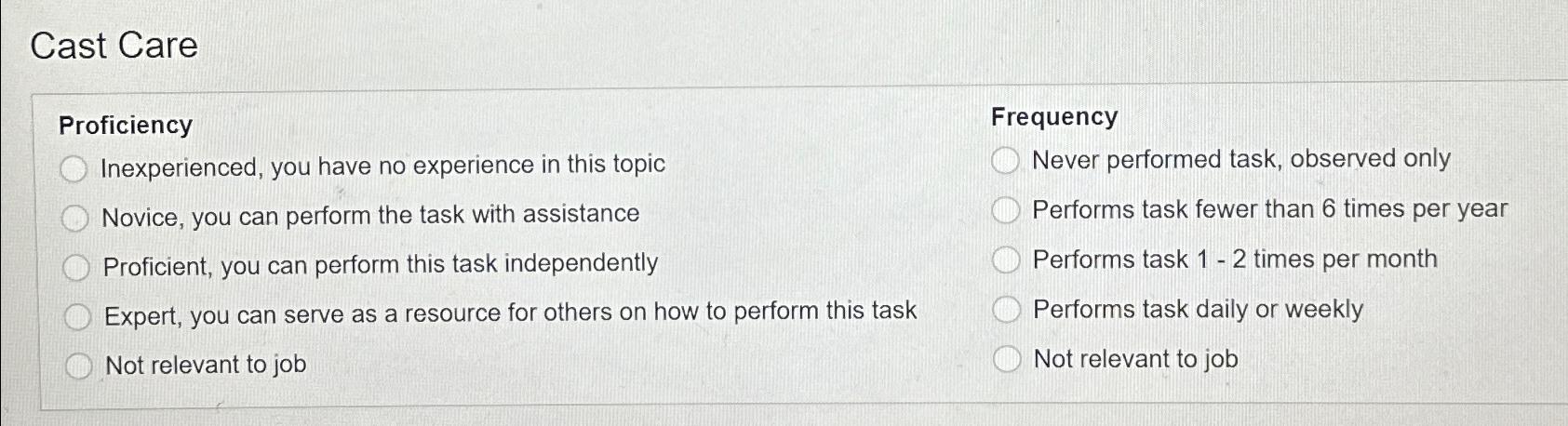 Solved Cast CareProficiencyInexperienced, you have no | Chegg.com