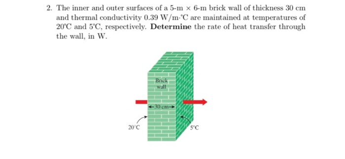 Solved 2. The inner and outer surfaces of a 5-m x 6-m brick | Chegg.com