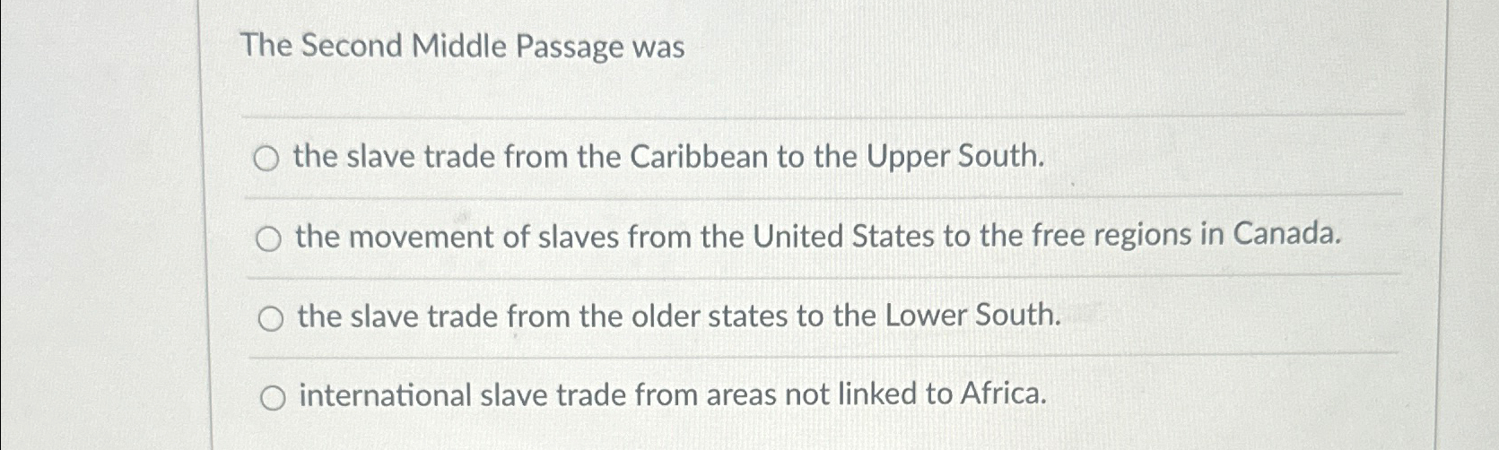 Solved The Second Middle Passage wasthe slave trade from the | Chegg.com