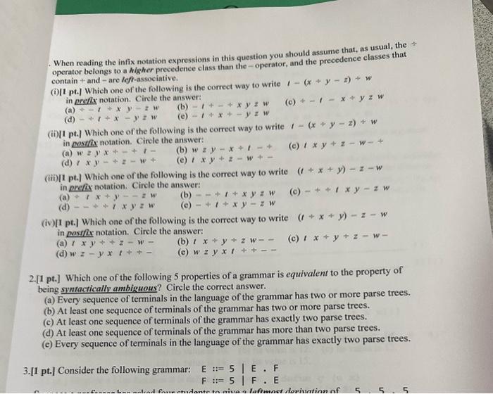 Solved When reading the infix notation expressions in this | Chegg.com