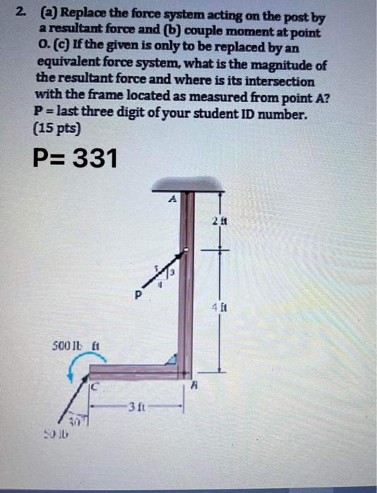 Solved 2. (a) Replace the force system acting on the post by | Chegg.com