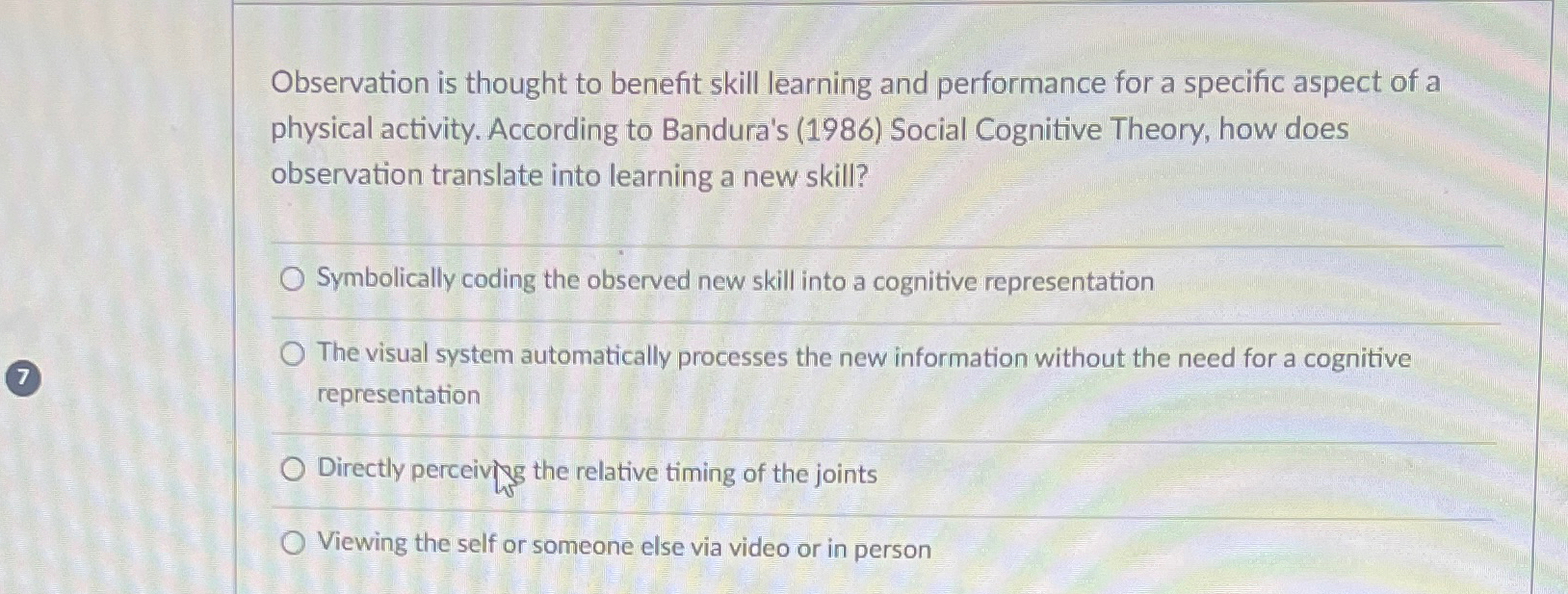 Solved Observation is thought to benefit skill learning and | Chegg.com
