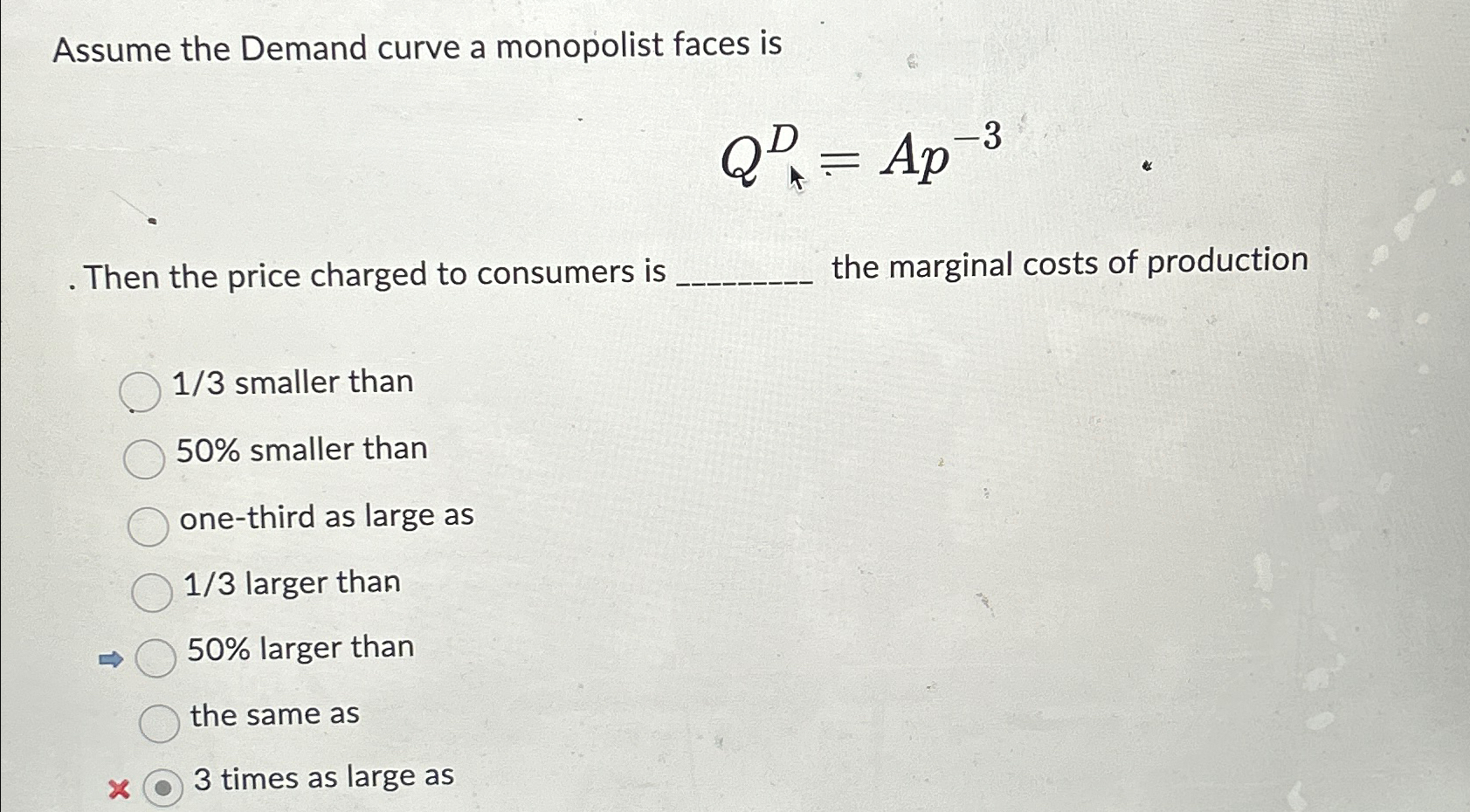 Solved Assume the Demand curve a monopolist faces isQD=Ap-3. | Chegg.com