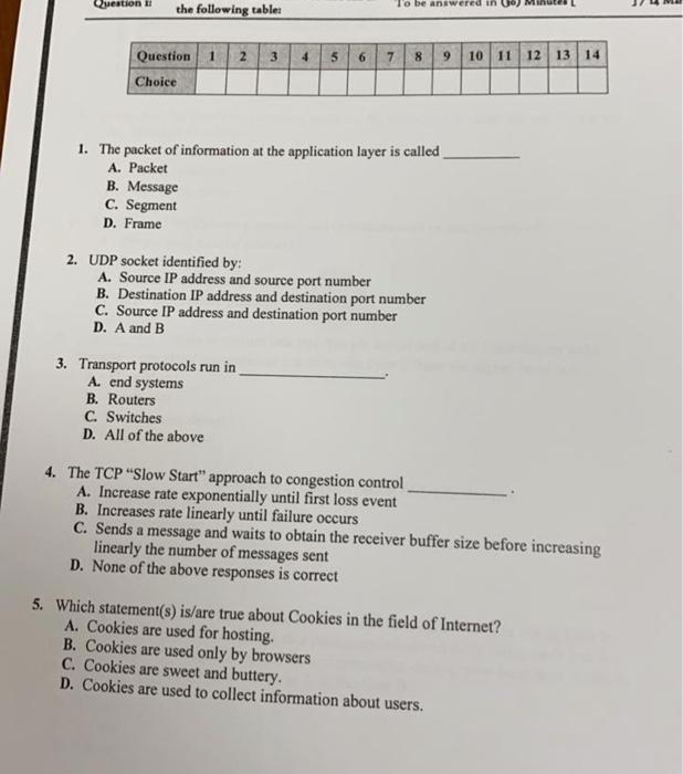 Solved 1. The packet of information at the application layer | Chegg.com