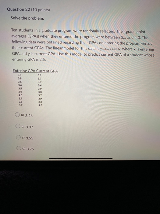 Solved Question 22 (10 points) Solve the problem. Ten | Chegg.com Solved Question 22 (10 points) Solve the problem. Ten | Chegg.com