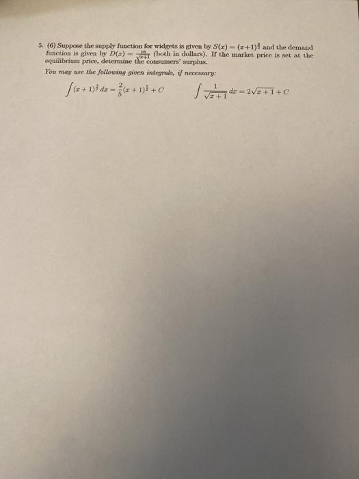 Solved 5. (6) Suppose the supply function for widgets is | Chegg.com
