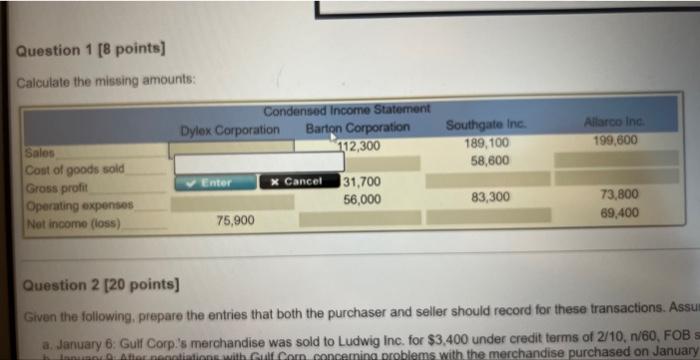 Question 1 [8 points] Calculate the missing amounts: | Chegg.com