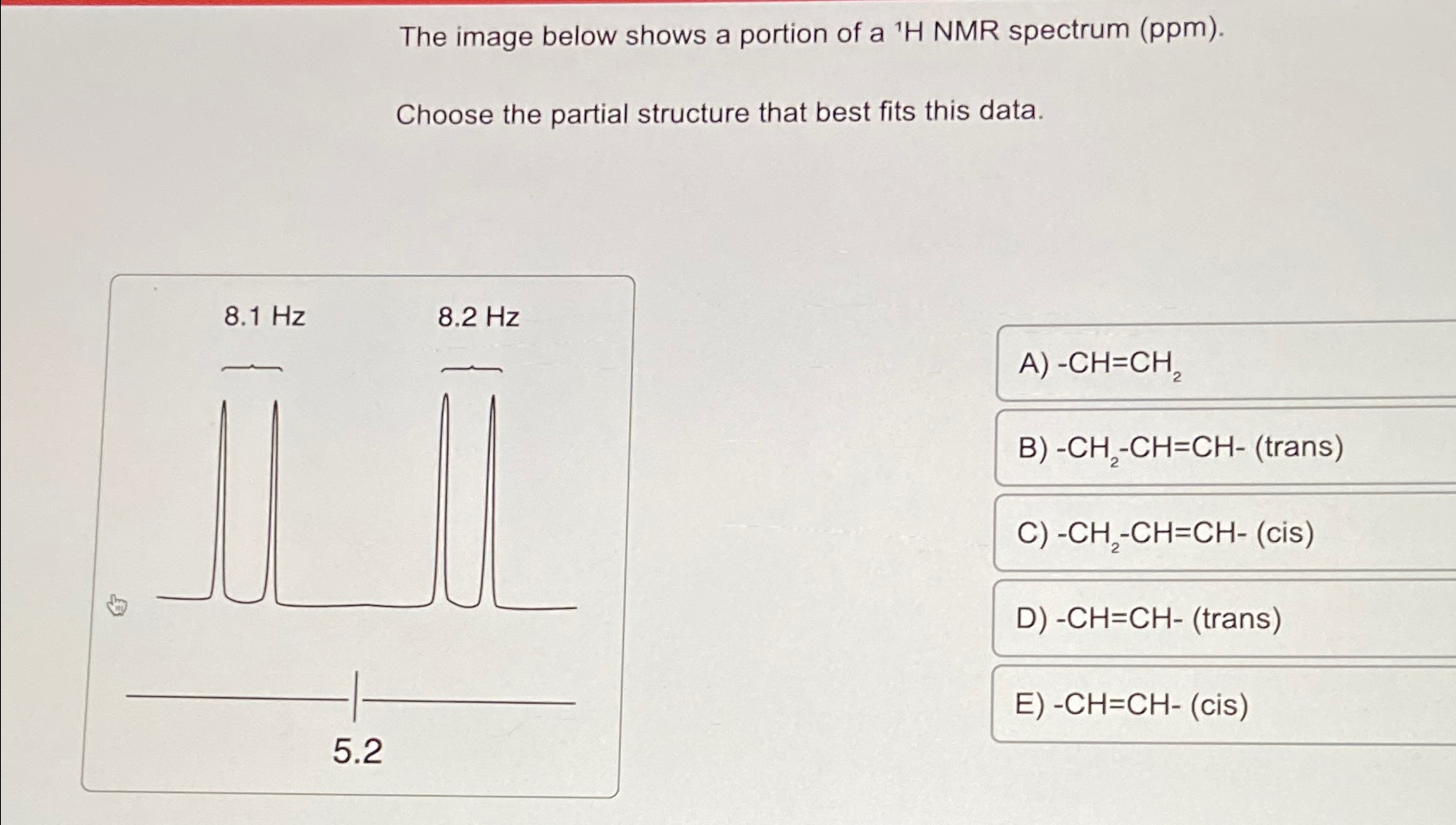 Solved The Image Below Shows A Portion Of A 1h ﻿nmr
