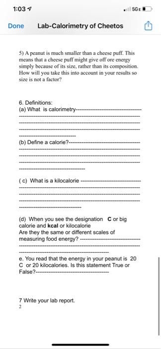 Solved 1:03 al 5GE Done Lab-Calorimetry of Cheetos Data: If | Chegg.com