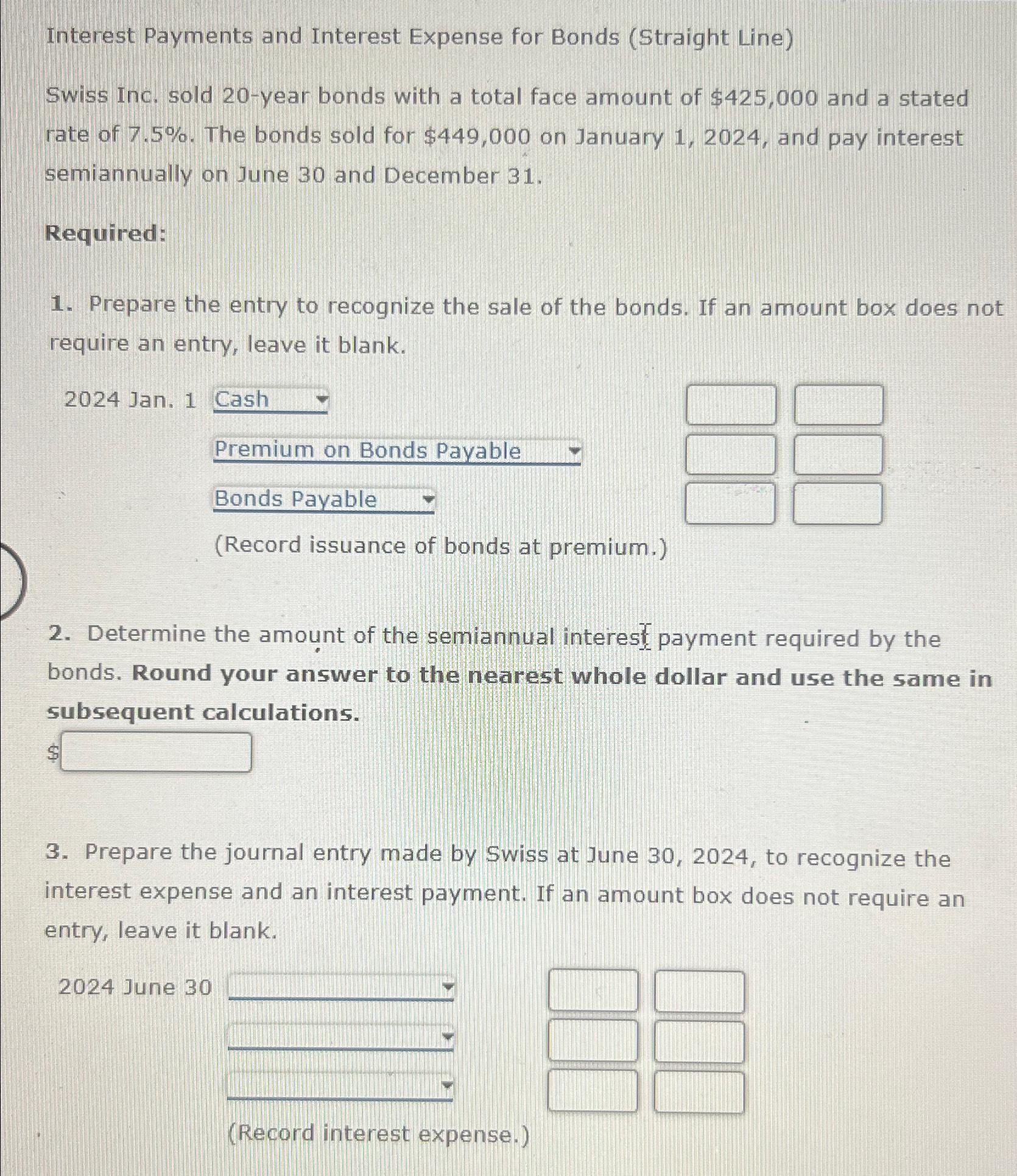 Solved Interest Payments and Interest Expense for Bonds | Chegg.com